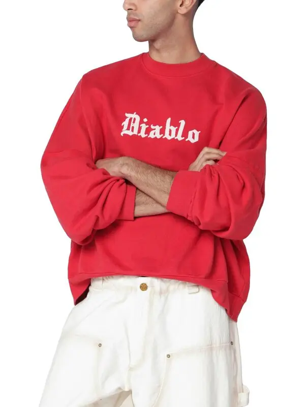 WILLY CHAVARRIA Diablo Hooligan Vintage Effect Sweatshirt - Red