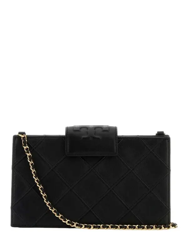 Tory Burch Fleming Leather Wallet On Chain - Black