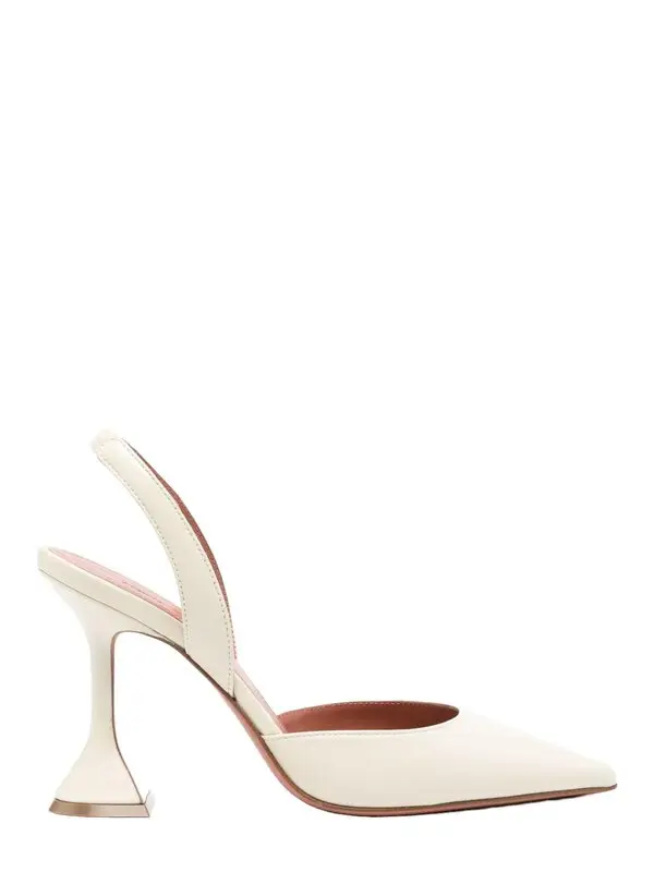Amina Muaddi Holli Leather Slingback Pumps - Beige