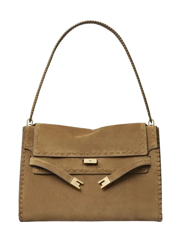 Tory Burch Lee Radziwill Suede Shoulder Bag - Marrone Chiaro