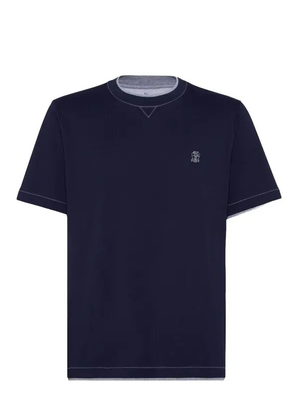 Brunello Cucinelli Logo Cotton T Shirt - Blue