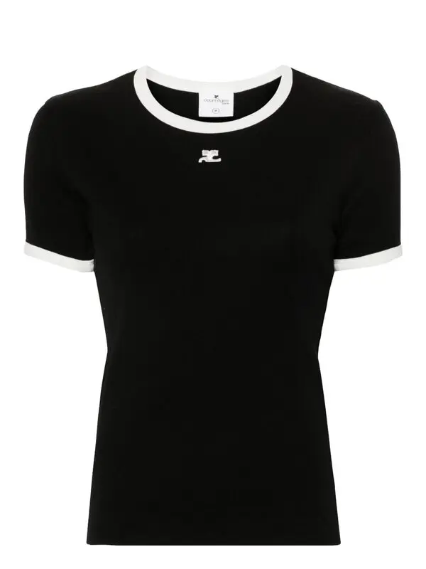 COURREGES Logo Cotton T-shirt - Black
