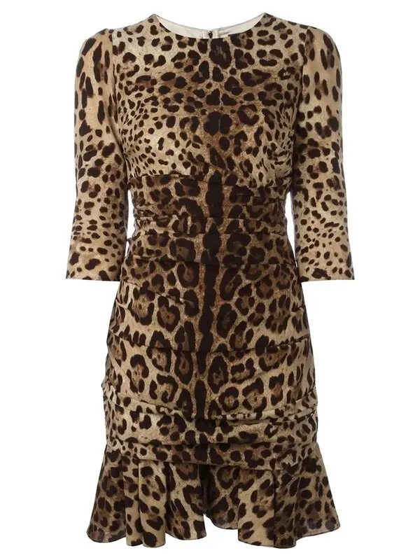 Dolce & Gabbana Silk Leopard Print Dress - Brown