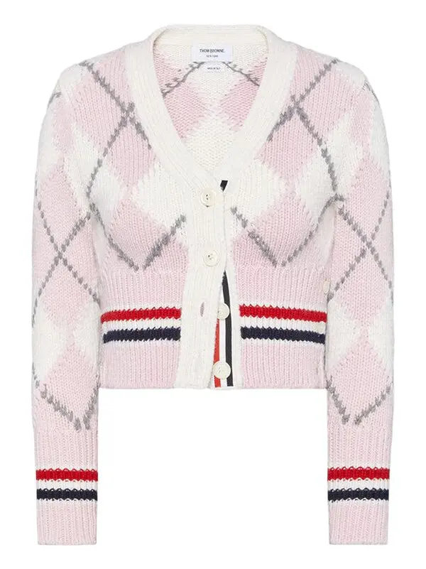 Thom Browne Argyle Intarsia Merino Wool Cardigan - Pink