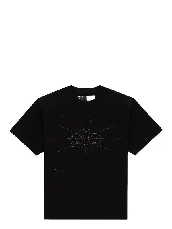 SP5DER Rhinestone Silk Tee - Black