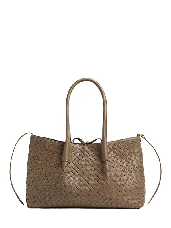 BOTTEGA  VENETA Intrecciato Silky Calfskin Reversible Tote - Pinecone/fondant