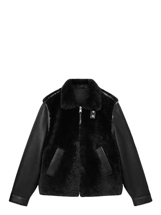 ALLSAINTS Conyer Leather-sleeve Shearling Jacket - Black