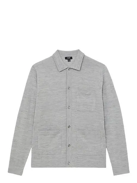 REISS Munich Patch-pocket Wool Cardigan - Soft Grey Mouline
