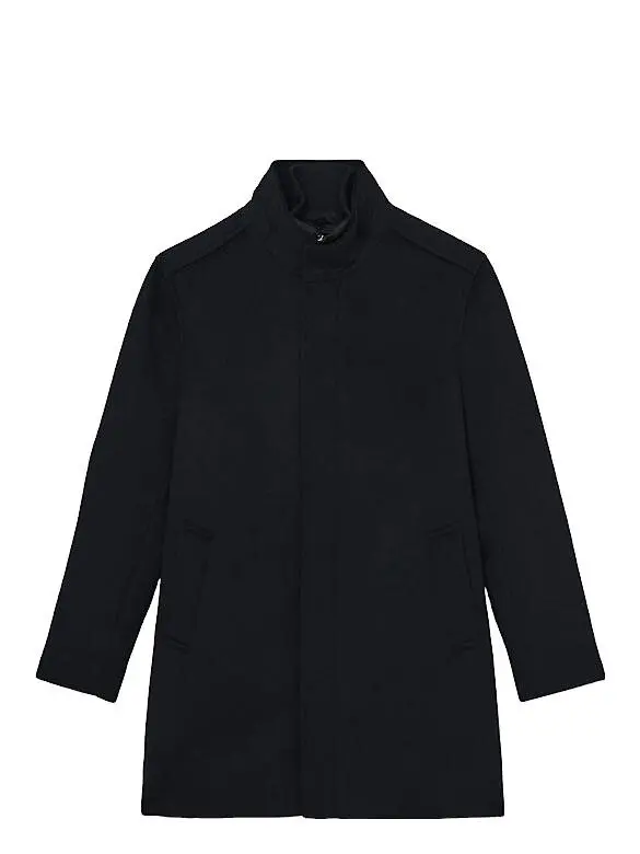 REISS Wool-blend Funnel-neck Coat - Navy