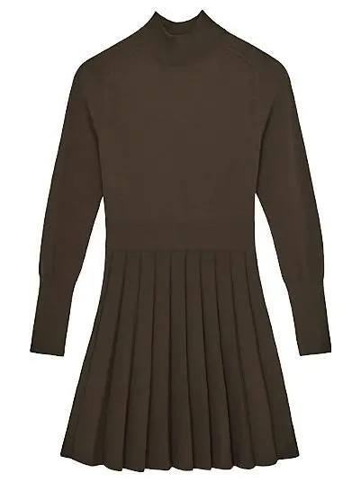REISS Lici Belted-waist Stretch-knit Mini Dress - Mocha Brown