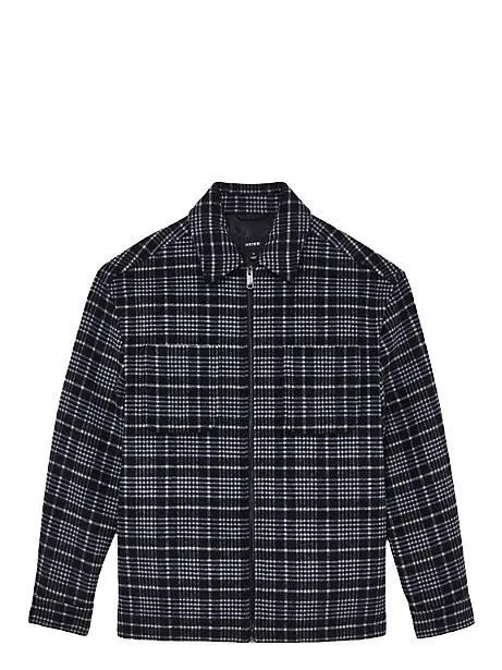 REISS Vitarli Checked Padded Wool-blend Overshirt - Blue