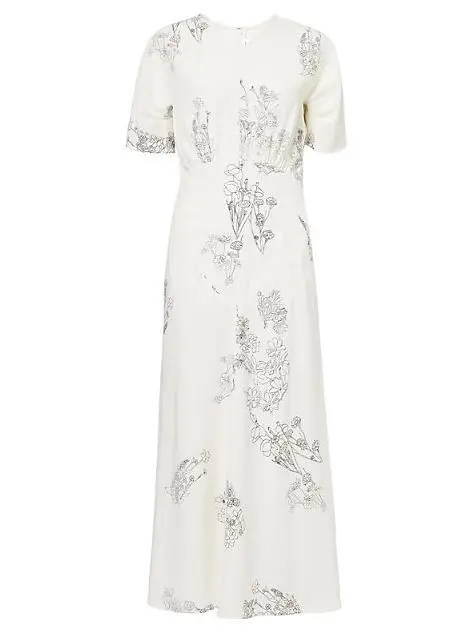 Victoria Beckham Floral-print Woven Midi Dress - Off White Black