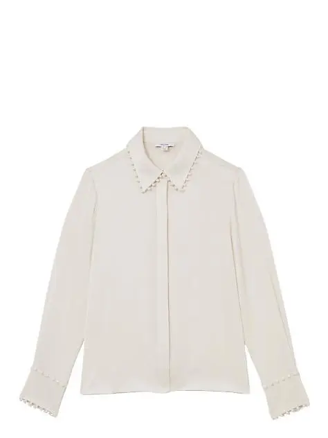 REISS Lois Embellished-collar Woven Shirt - Ivory