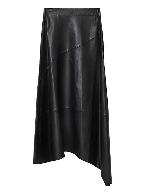 ALLSAINTS Gia Lea Asymmetric-hem Leather Midi Skirt - Black