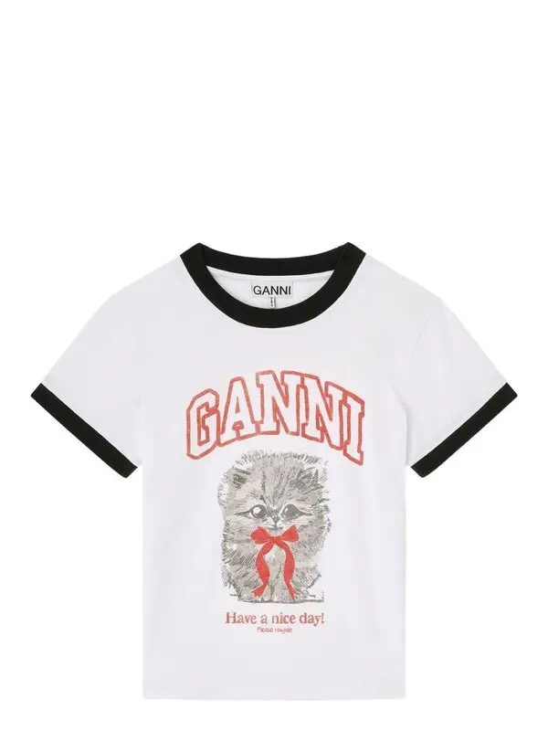 GANNI Margot Kitty Organic Cotton T-shirt - White