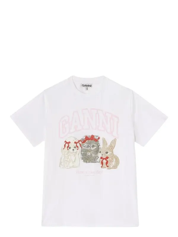 GANNI Cute Animals Organic Cotton T-shirt - White
