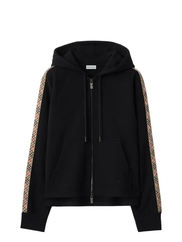 Burberry Check Trim Cotton Zip Hoodie - Black