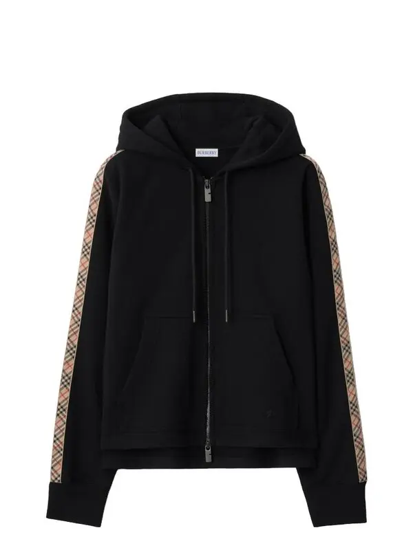 Burberry Check Trim Cotton Zip Hoodie - Black