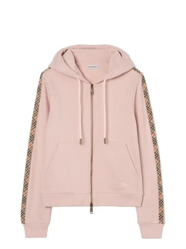 Burberry Check Trim Cotton Zip Hoodie - Bouquet Pink