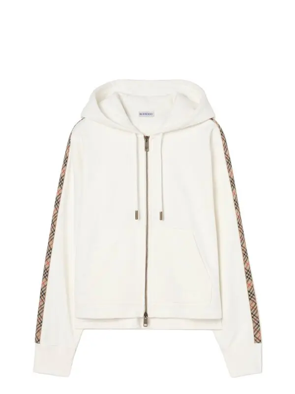 Burberry Check Trim Cotton Zip Hoodie - Chalk White