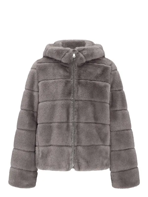 LYLA GRANT Fur-free Hooded Faux Mink Zip Jacket - Dark Gray
