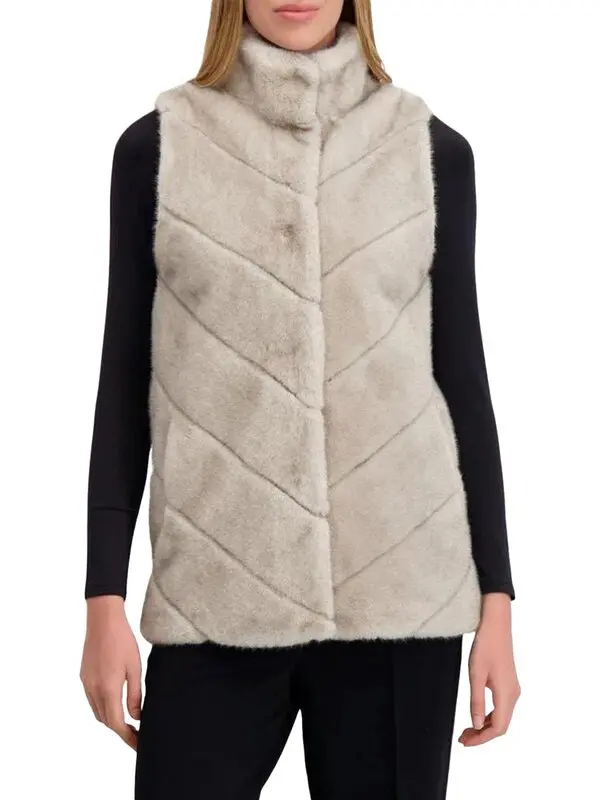 LYLA GRANT Fur-free Chevron Faux Mink Vest - Silver Blu