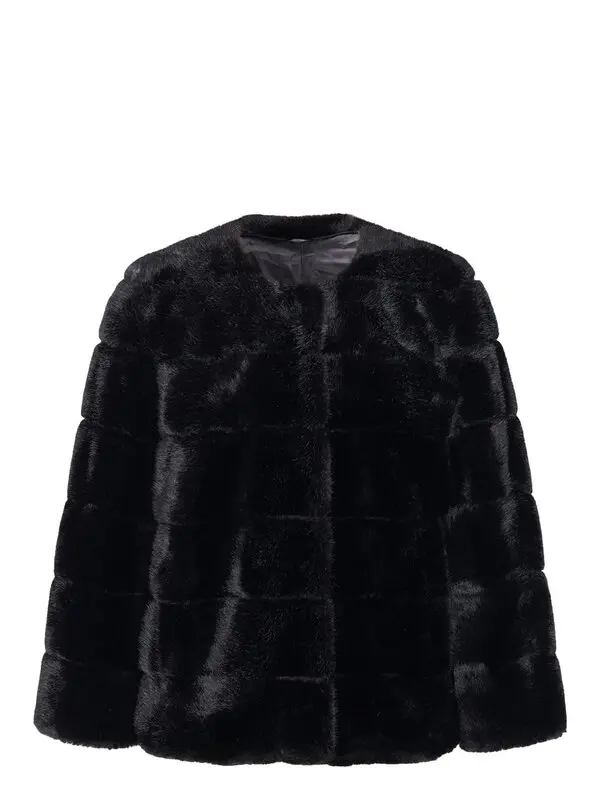 LYLA GRANT Faux Mink Quilted Short Coat - Black