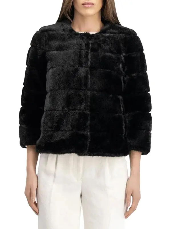 LYLA GRANT Faux Mink Quilted Short Coat - Black