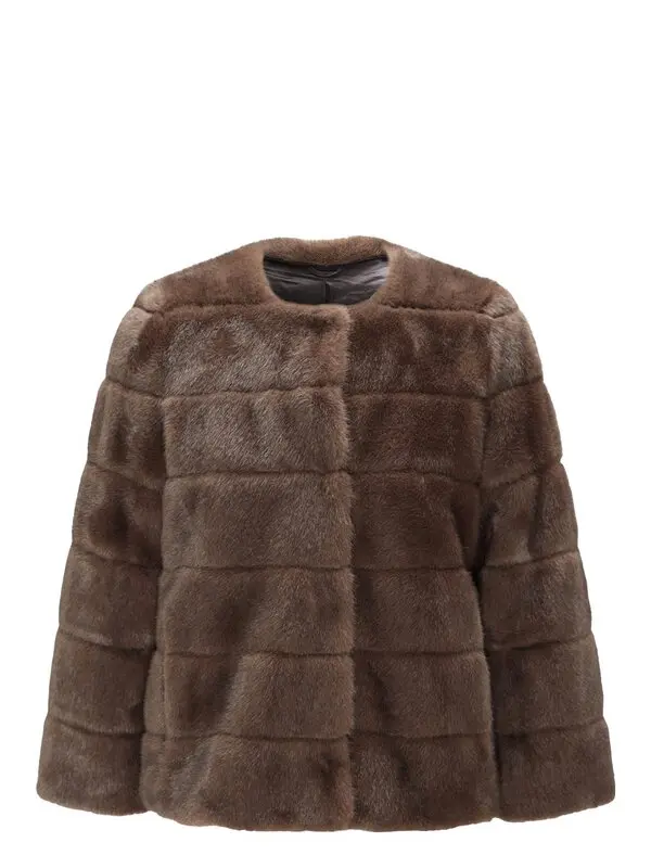 LYLA GRANT Faux Mink Quilted Short Coat - Brown