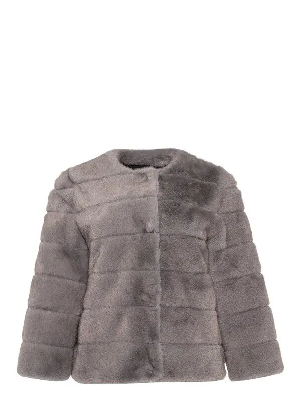 LYLA GRANT Faux Mink Quilted Short Coat - Dark Gray