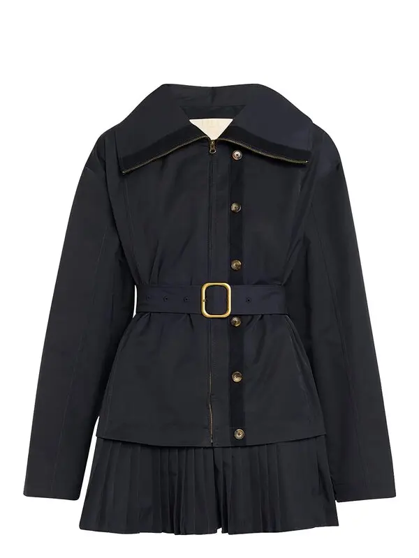 Ulla Johnson Lison Belted Jacket With Pleated Hem - Midnight