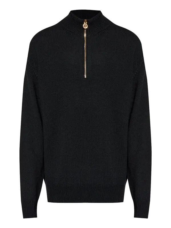 Versace Wool Sweater With Medusa Zipper - Black
