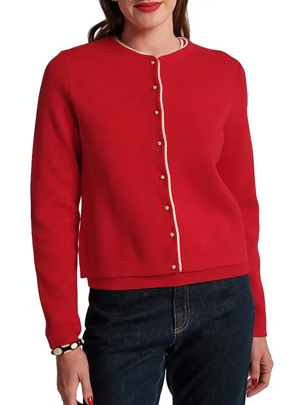 FRANCES VALENTINE Darling Cardigan With Piping Detail - Red/oyster
