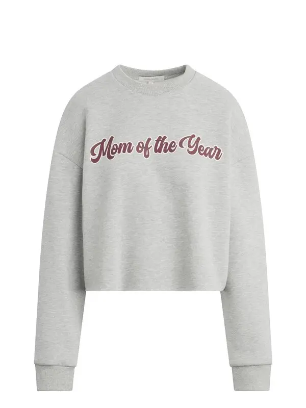 FAVORITE DAUGHTER Mom Of The Year Crop Sweatshirt - Heather Grey/burgundy