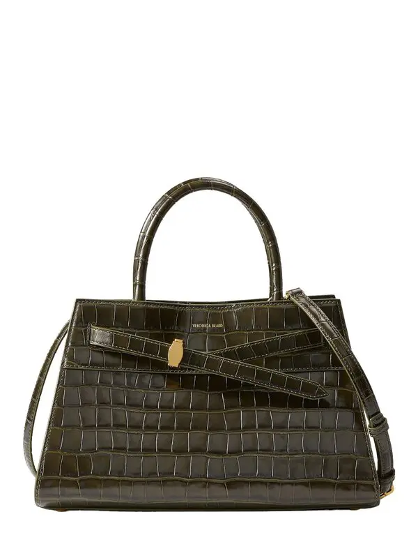 Veronica Beard Dash Croc Embossed Leather Top Handle Bag - Cypress