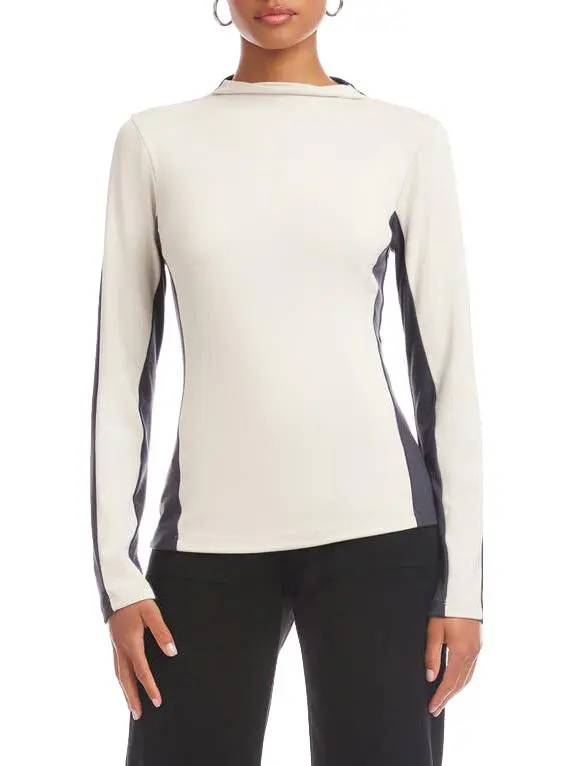 Fifteen Twenty Colorblock Funnel Neck Top - Bone