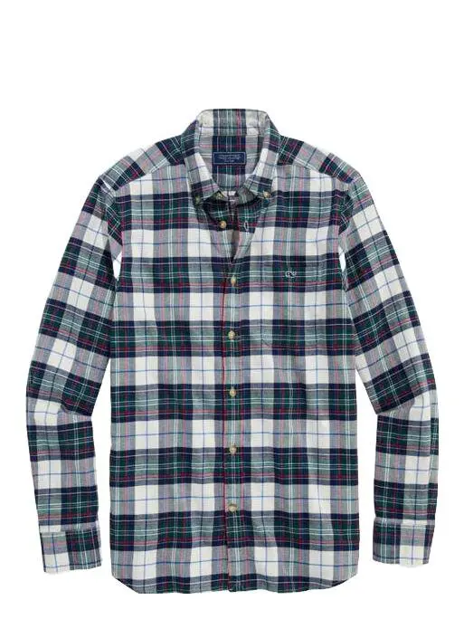 Vineyard Vines Birch Plaid Stretch Flannel Button Down Shirt - Charleston Green
