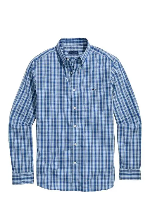 Vineyard Vines Wavecrest Plaid Stretch Cotton Poplin Button-down Shirt - Moonshine