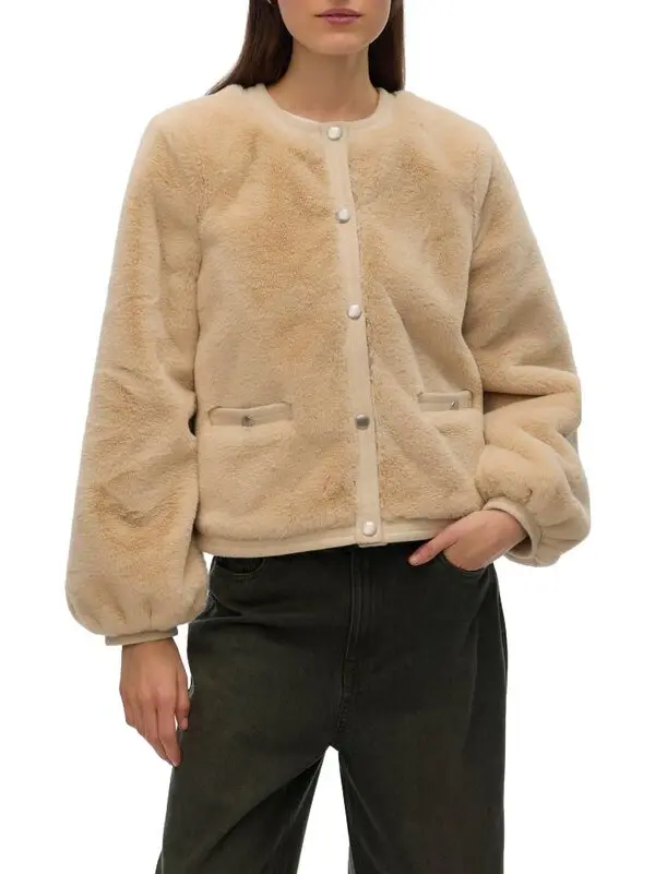 Vero Moda Faux Fur Jacket - Oatmeal