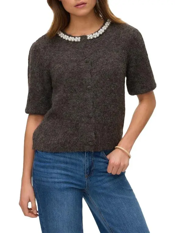 Vero Moda Ocean Pearly Short Sleeve Cardigan - Chocolate Torte Deta