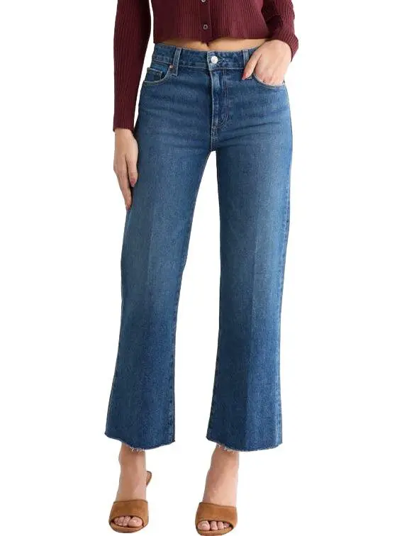 Paige Leenah Raw Hem High Waist Wide Leg Ankle Jeans - Traverse