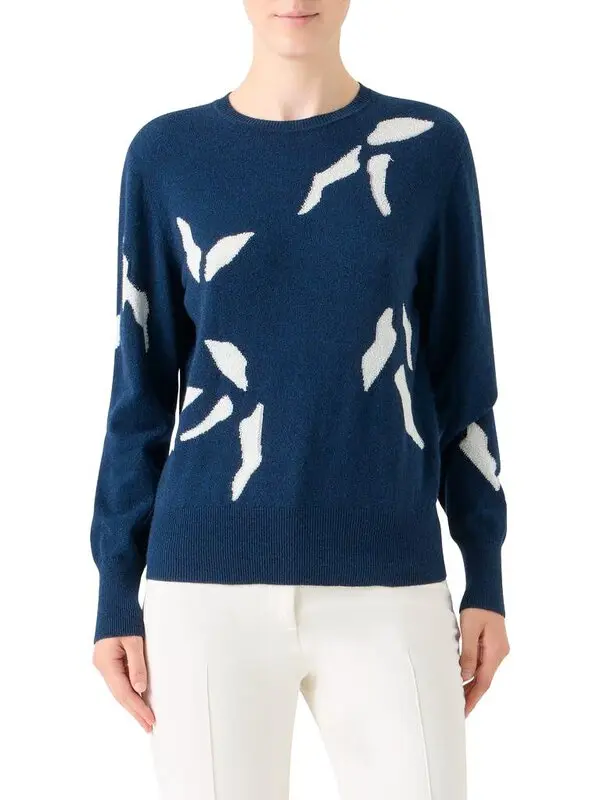 Akris Intarsia Knit Cashmere & Cotton Blend Sweater - Denim-ecru