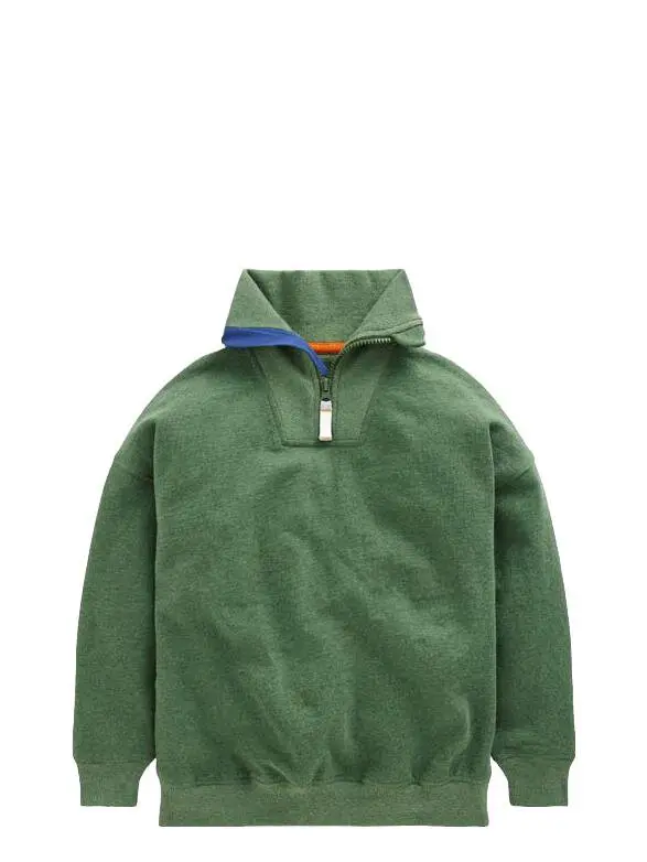 Boden Cotton Half Zip Sweatshirt - Green Marl