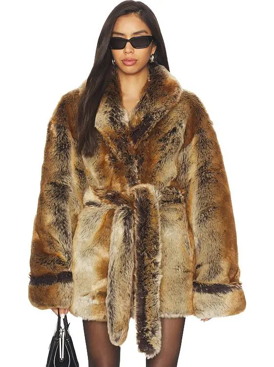 LOVERS AND FRIENDS X Emma Leger Margot Faux Fur Coat - Brown
