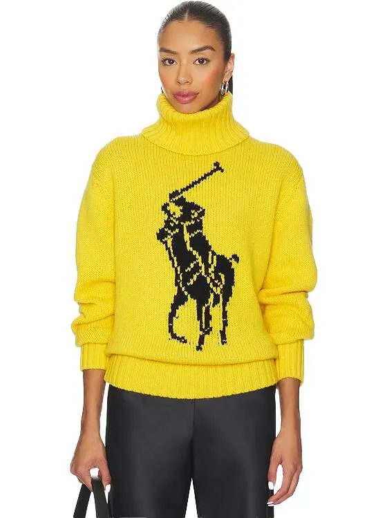 Ralph Lauren Big Pony Wool Turtleneck Sweater - Yellow Fin & Polo Black
