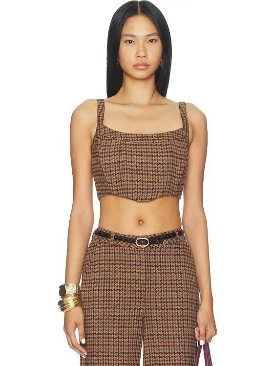 L'Agence Tiffany Corset Top - Brown Multi Houndstooth