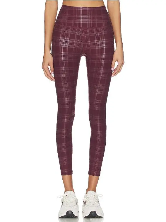 Beyond Yoga High Waisted Midi Legging In Burgundy - Midnight Burgundy Plaid