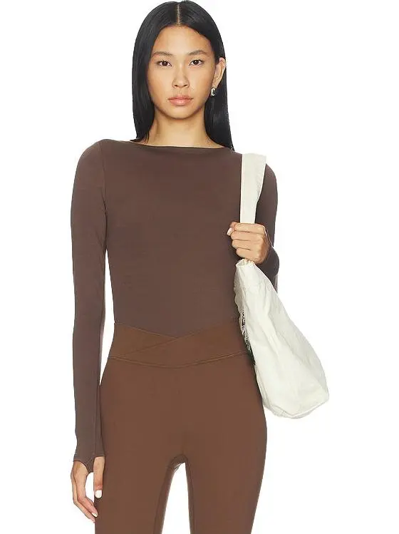 Beyond Yoga Serene Boatneck Bodysuit - Dusk Brown