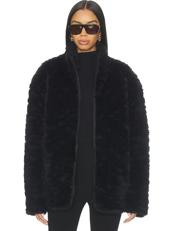 SKIMS Faux Fur Zip Up Mock Neck Jacket - Onyx
