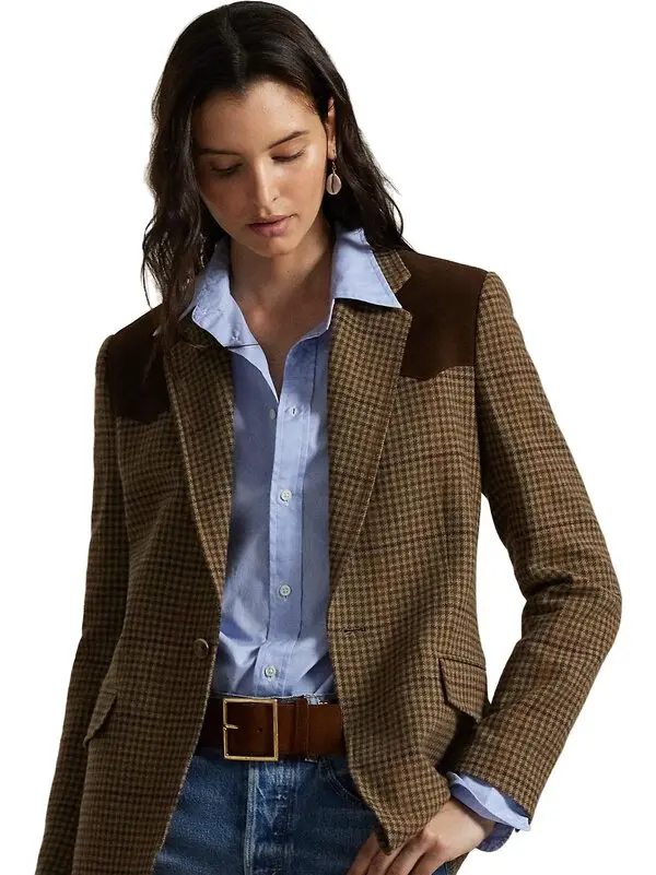 Ralph Lauren Houndstooth Wool Blazer - Olive Multi Houndsto